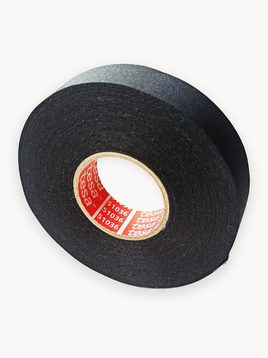Изолента Теза 51036, 1 шт. 19 мм. длина 25 м. ПЭТ-ткань лавсан автомобильная профессиональная черная подкапотная для жгутования в моторном отсеке