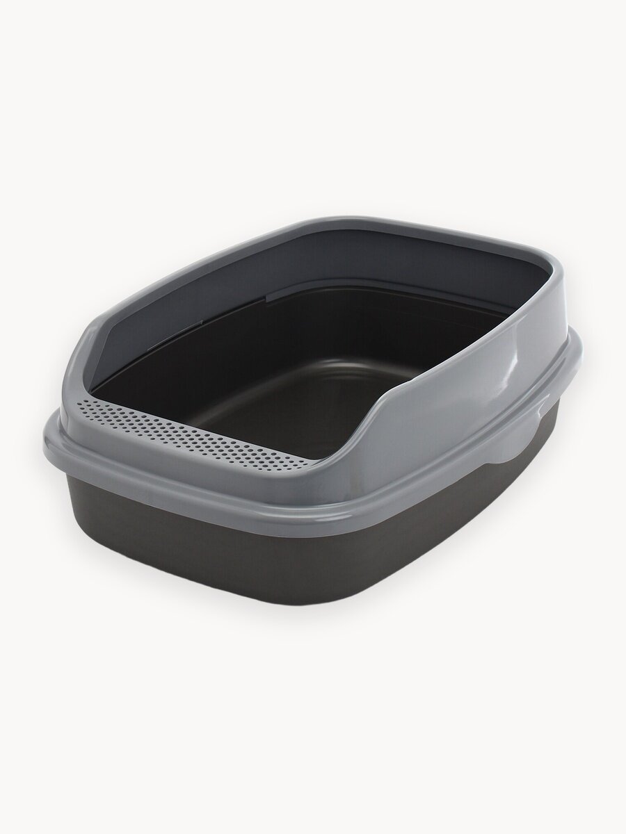 Туалет для кошек Пижон "Айша", с сеткой, пластик, серый бортик, 64×44×21 см