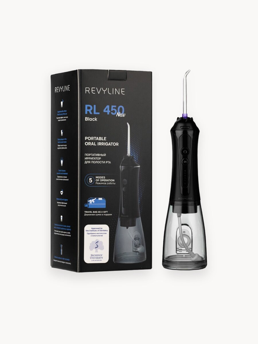Ирригатор для зубов и десн Revyline RL 450 NEW портативный, черный, мощный, для полости рта, для брекетов, дорожный