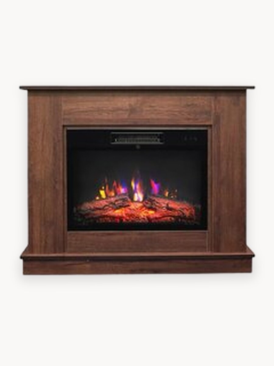 Камин электрический декоративный с обогревом напольный Fires Merlin Флора 24 Дуб шоколадный c очагом, эффект живого огня