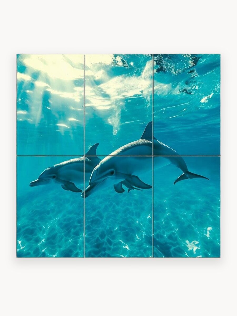 Панно из плитки Fres-co "Дельфины 2 20х30", керамическое, декоративное, полуглянцевое, 60х60 см