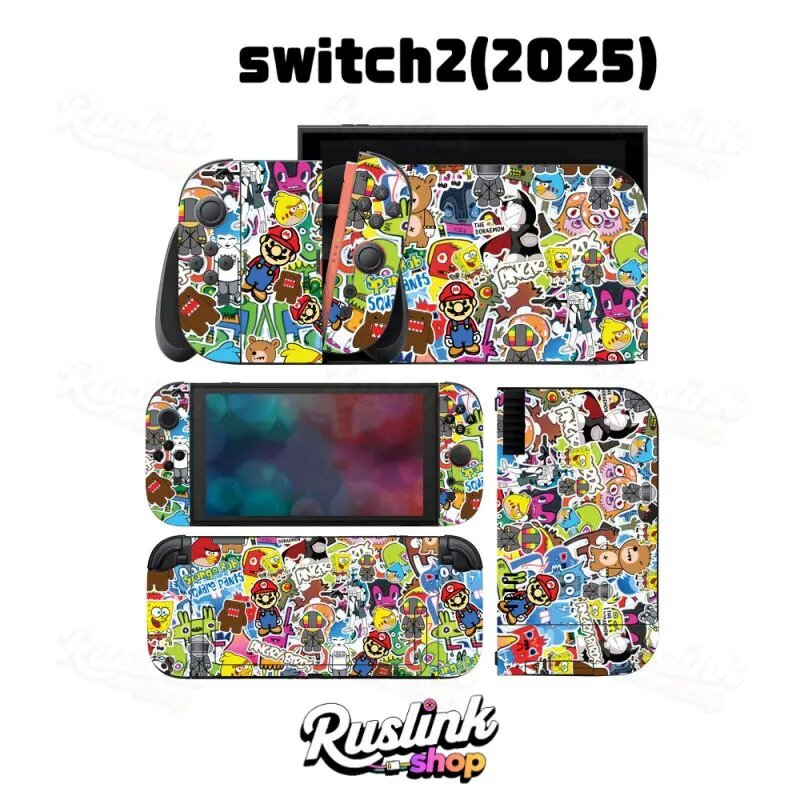 Защитные наклейки для Nintendo Switch 2(2025) - полноцветная пленка корпуса консоли Глянцевое покрытие + защита от царапин-21