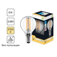 Лампочка филаментная E14 3.8 Вт теплый белый свет - 2 шт.