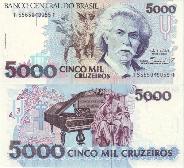 Бразилия 5000 крузейро 1990-1993 Карлос Гомес UNC