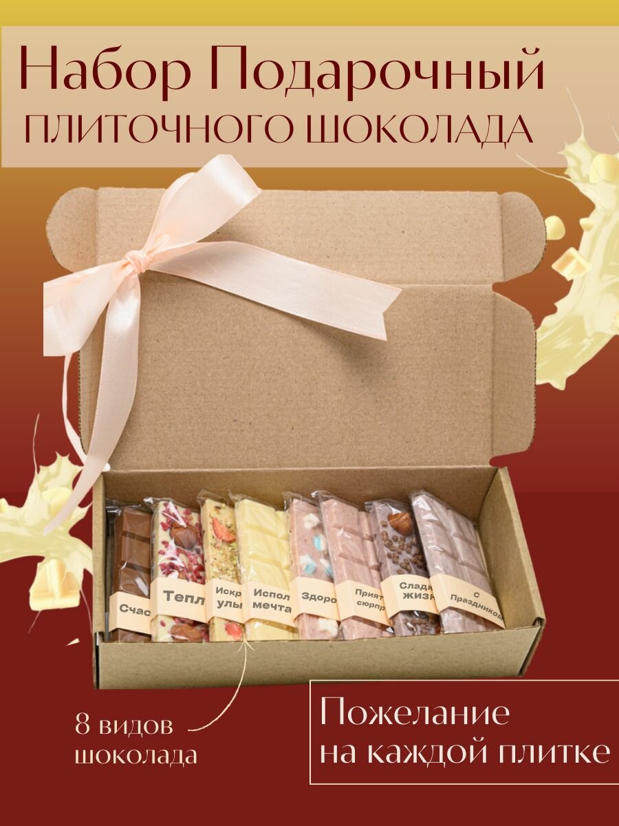 Набор подарочный с поздравлениями из белого и молочного шоколада с разными начинками