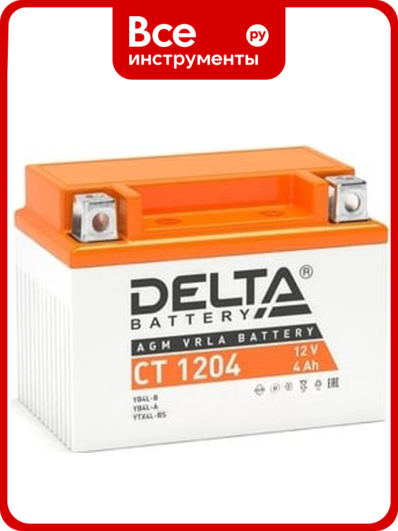 Аккумулятор Delta CT 1204, AGM, обратная полярность, 4Ah, 12V, 1.32кг