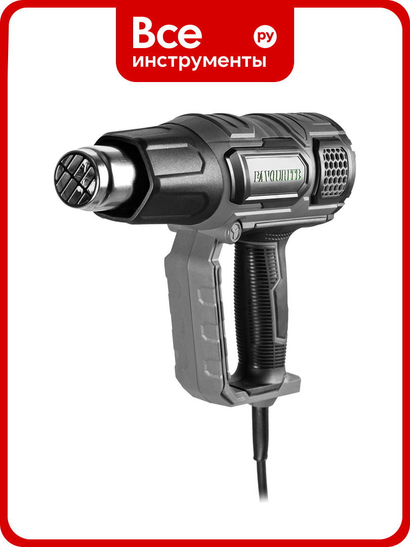 Технический фен FAVOURITE 2000 Вт, 2 режима работы, 60/60-600 С, 300-500 л/мин, LCD дисплей, набор насадок