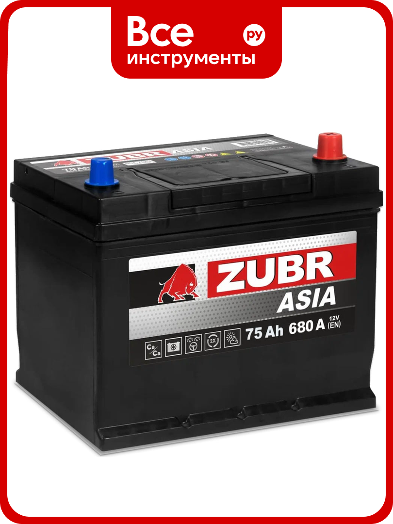 Аккумуляторная батарея ZUBR Ultra Asia 75Ah R+ ZSA750 для морских судов, кальциевая технология