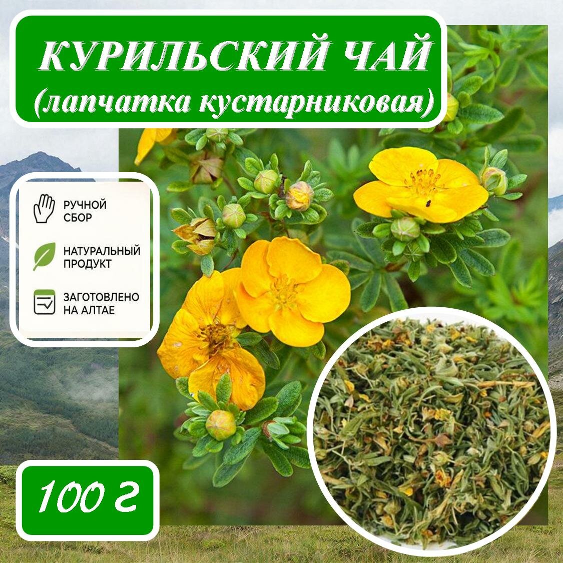Курильский чай (лапчатка кустарниковая), лист с цветом, 100 г, АлтайМир