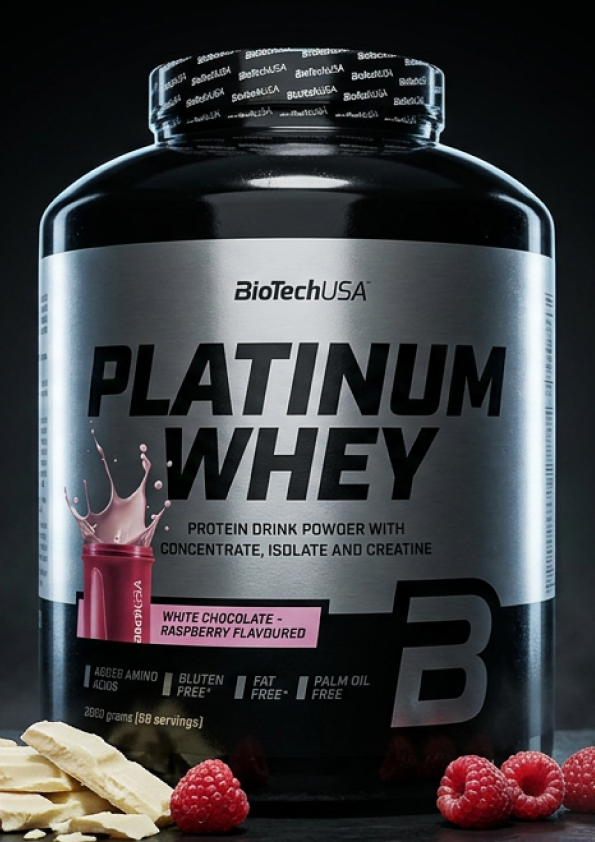 Протеин BioTechUSA Platinum Whey 2000 г. Белый шоколад-Малина