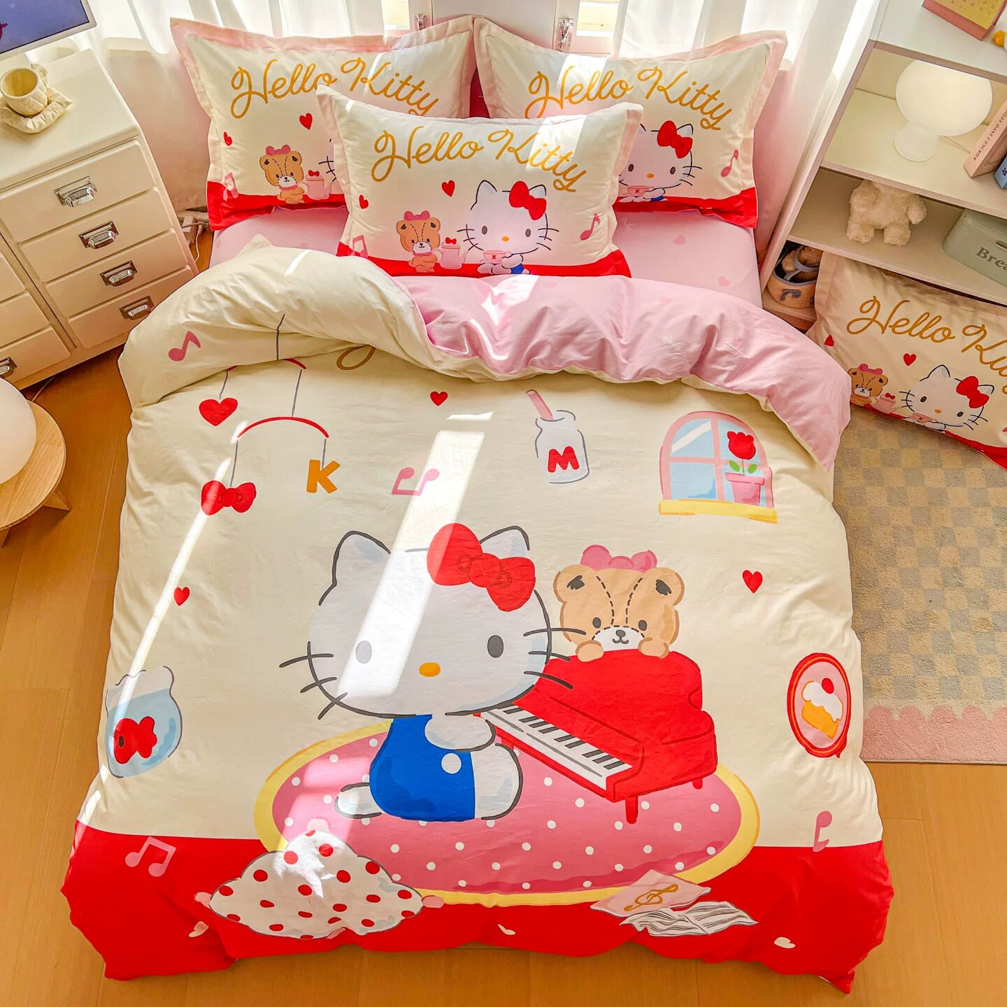 Комплект постельного белья Sanrio Melody из чистого хлопка, четыре предмета, милый девичий дизайн, пододеяльник,