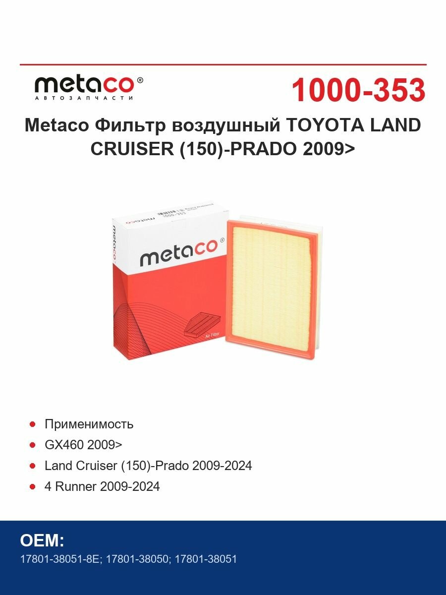 Metaco Фильтр воздушный TOYOTA LAND CRUISER (150)-PRADO 2009>