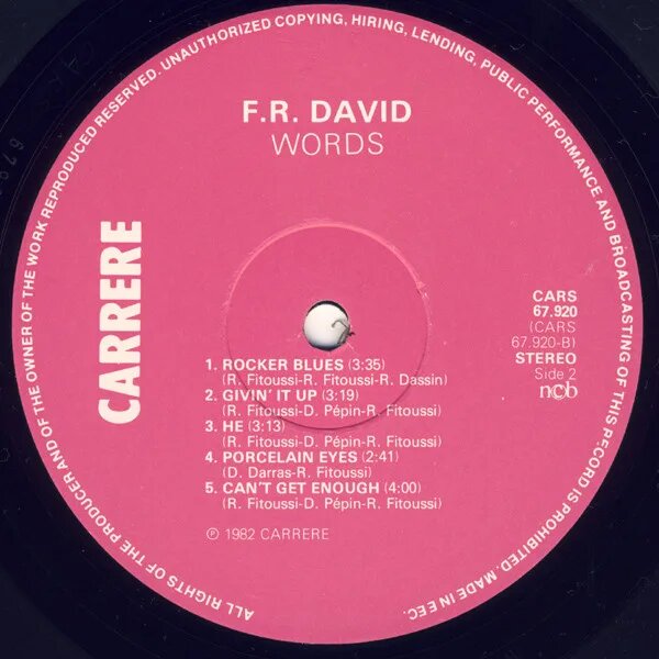 F.R. David - Words (EEC) EX- — фото 1