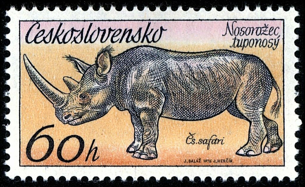 1976-052 Марка Чехословакия Носорог Чехословацкое сафари III