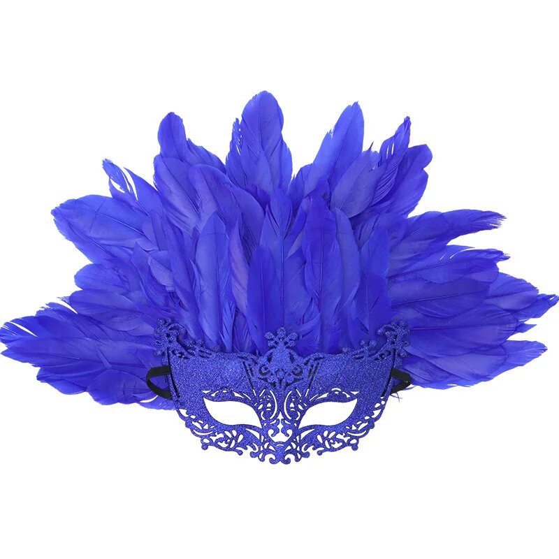 Полумаска черная с перьями Blue