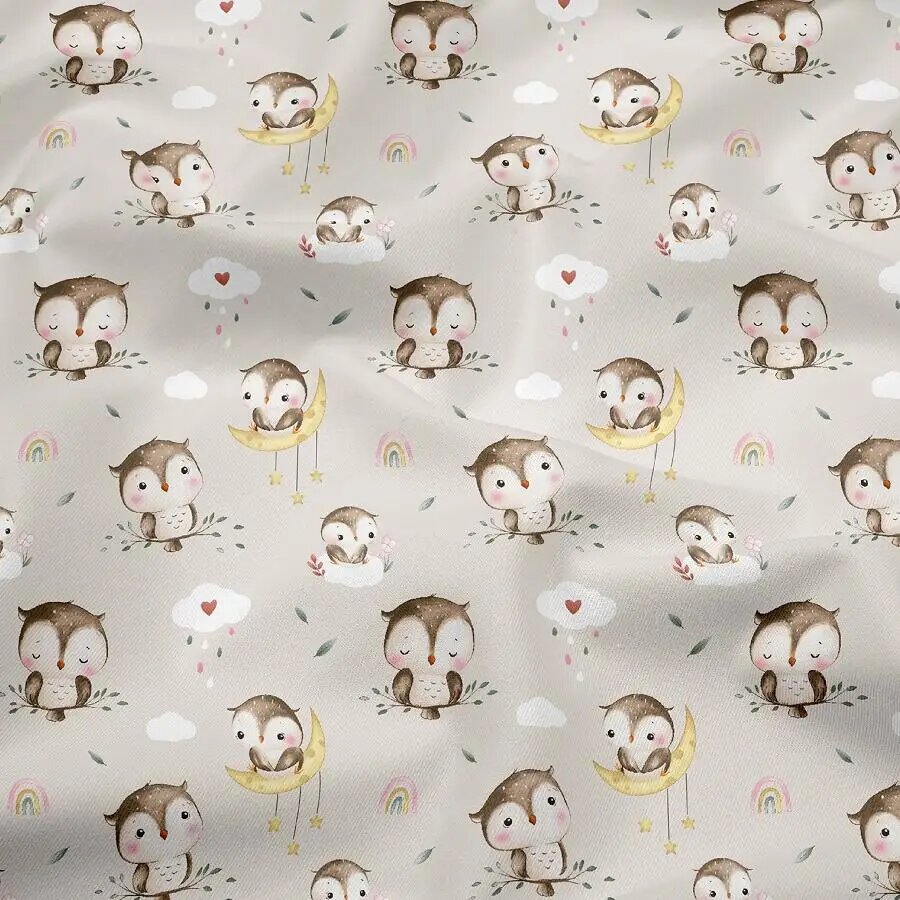 Ткань хлопковая Syunss owls and clouds, No.01, 160x50 см