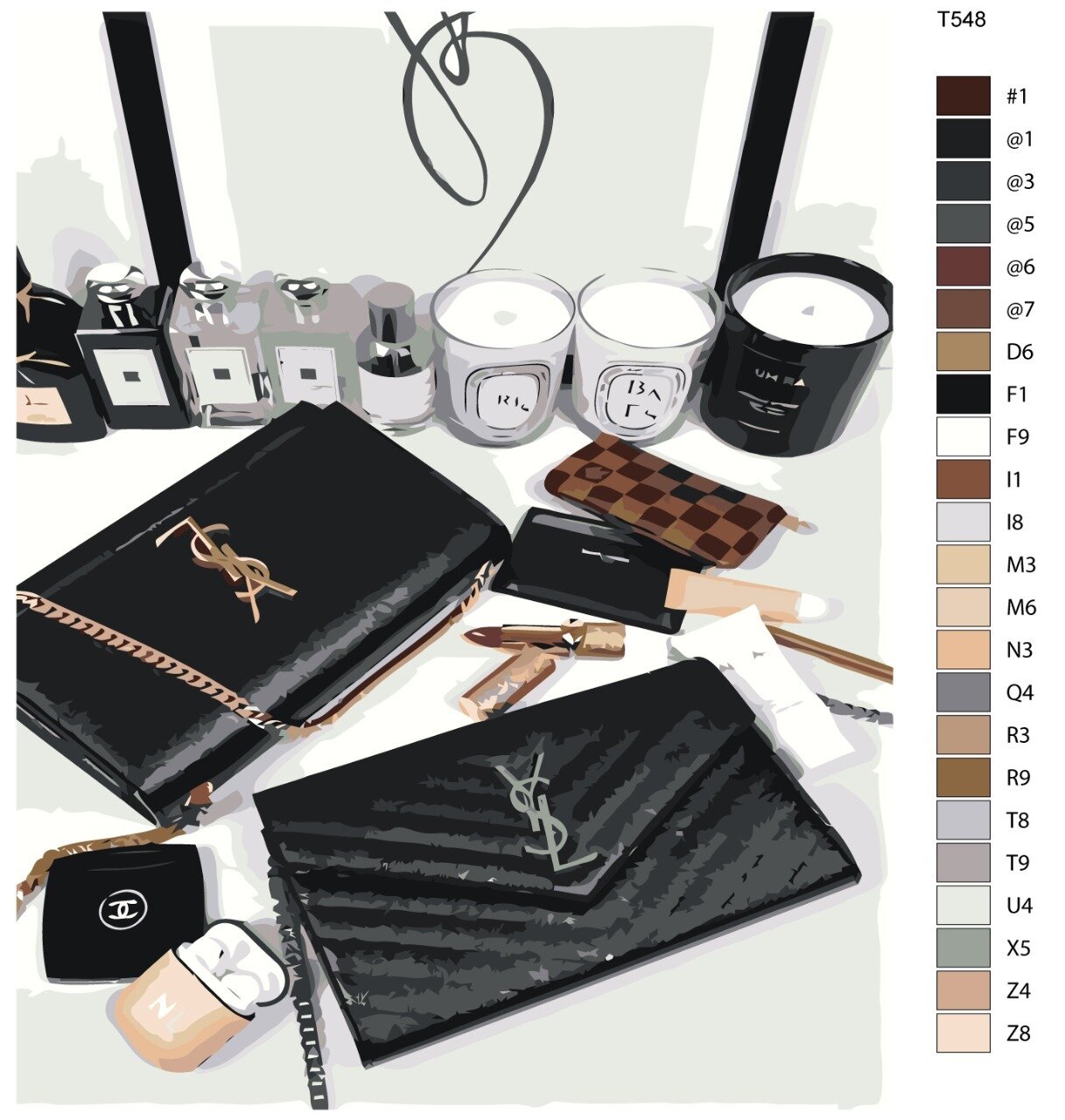 Картина по номерам Т548 "сумочки YSL" 40Х50