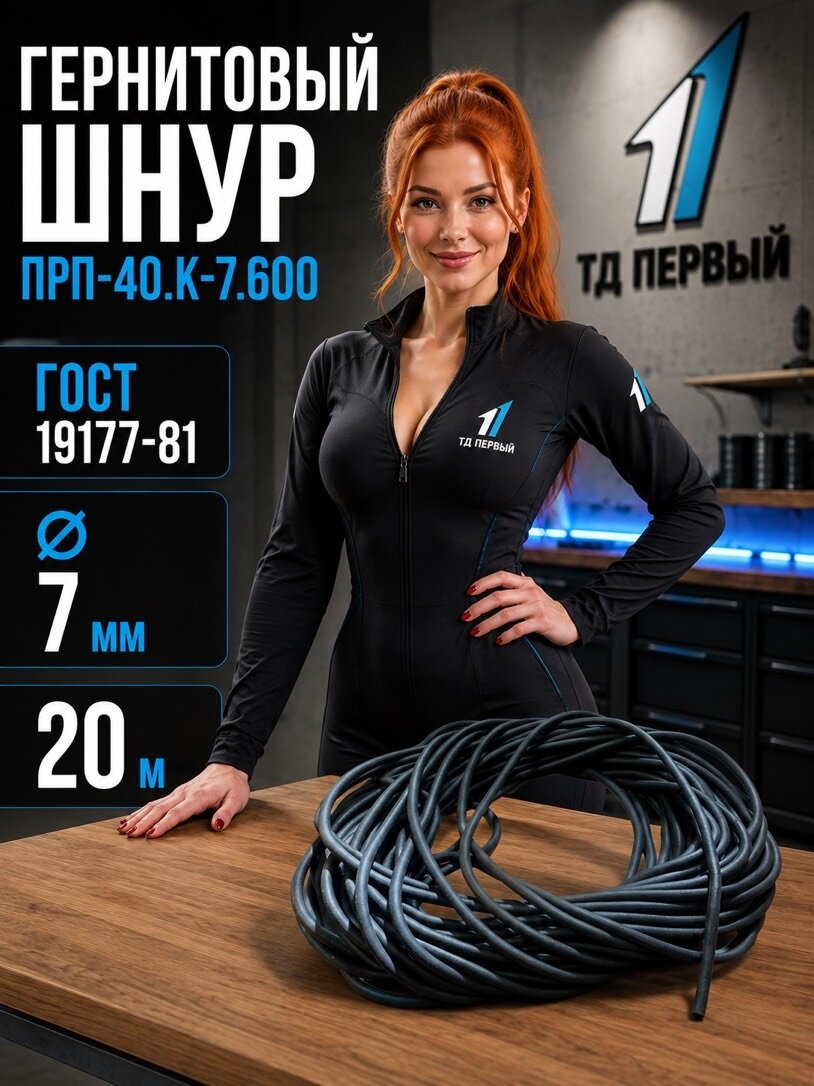 Пористый уплотнительный шнур (гернитовый шнур) ПРП40. К-7.600 диам. 7 мм, 20 м. пог.