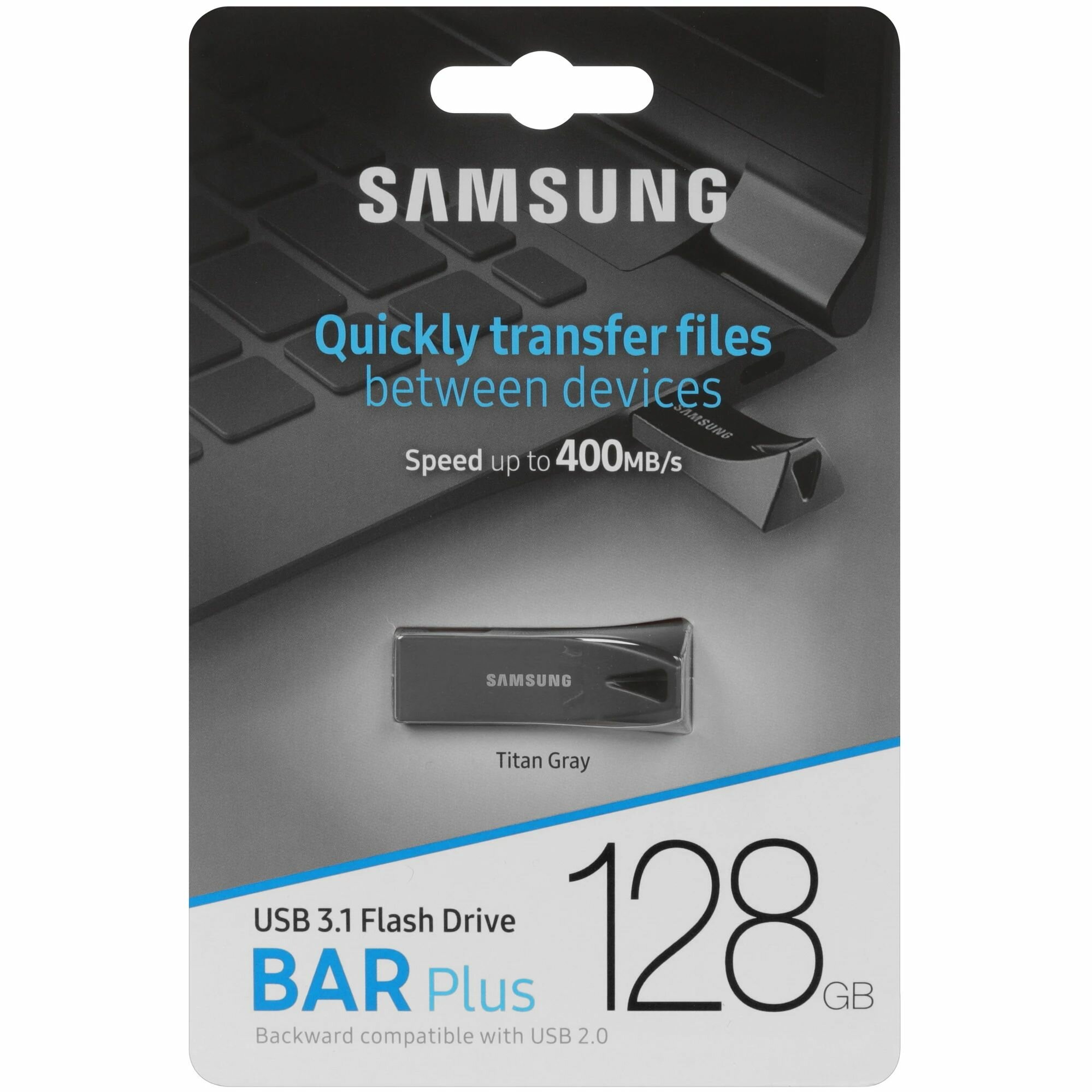 Память USB Flash 128 ГБ SAMSUNG BAR Plus (MUF-128BE4/APC) - USB3.2, USB Type-A, чтение до - 400 МБ/с, запись до - 50 МБ/с