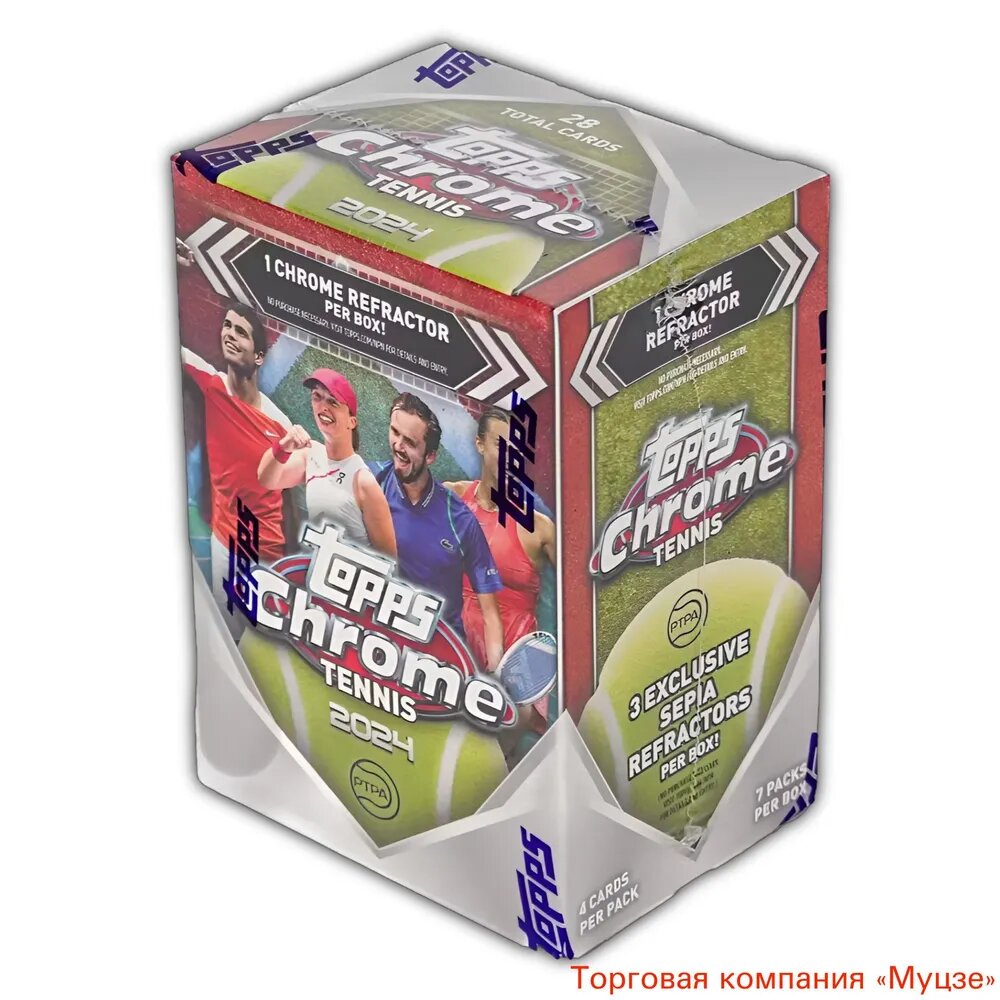 Теннисные карточки Topps Chrome Tennis Blaster Box 2024 / подарочный набор 7 пакетиков любителям панини