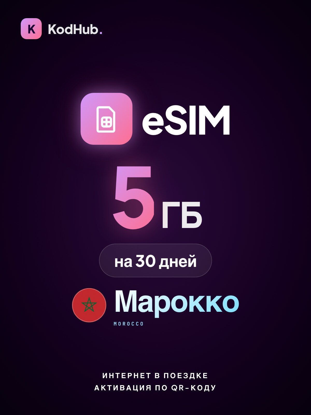 Туристическая eSIM Марокко 5 ГБ на 30 дней | интернет в поездке, связь за границей | QR-код активации