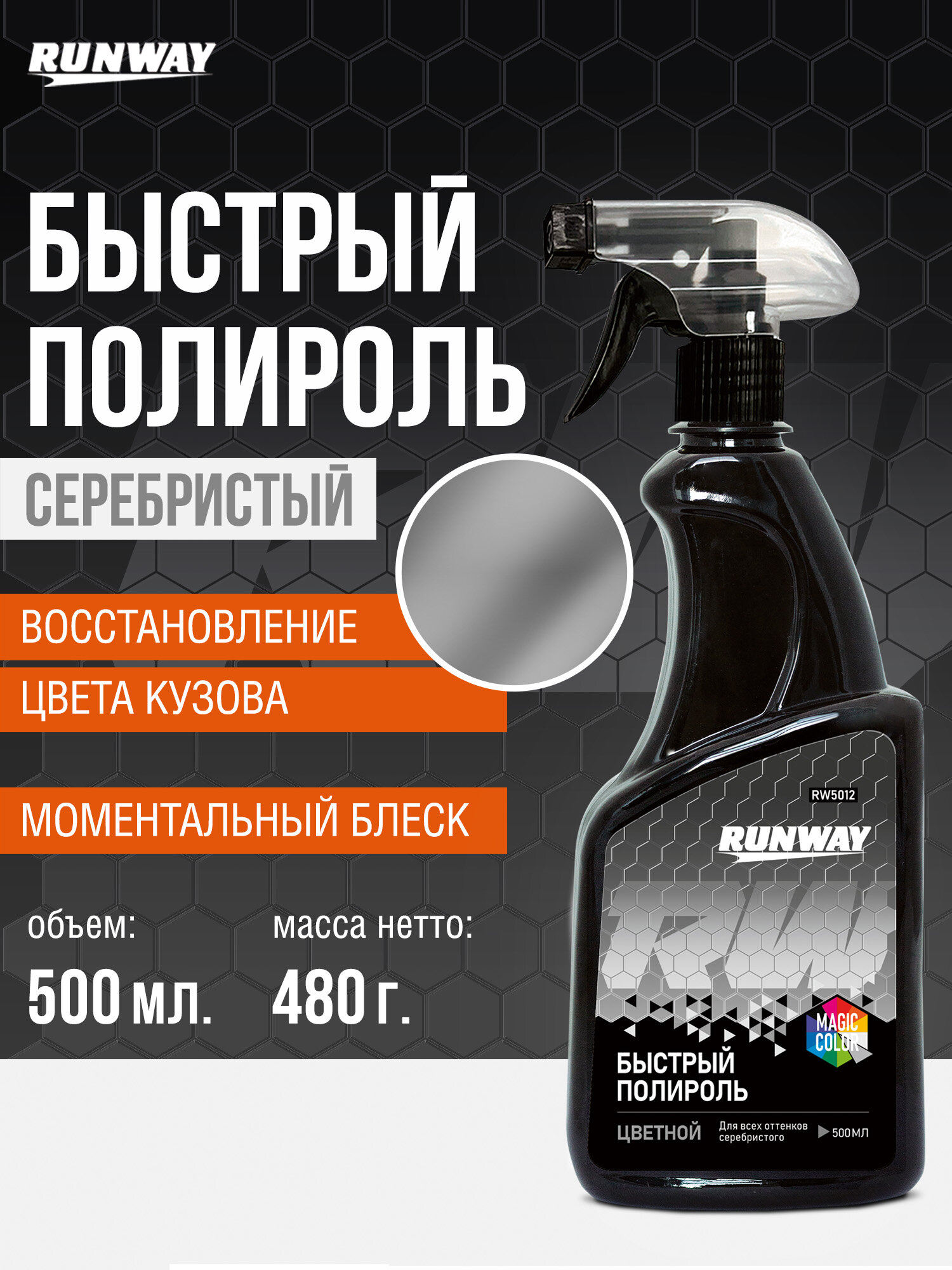 Полироль кузова автомобиля, Экспресс полироль Runway для всех оттенков серого цвета, 500 мл