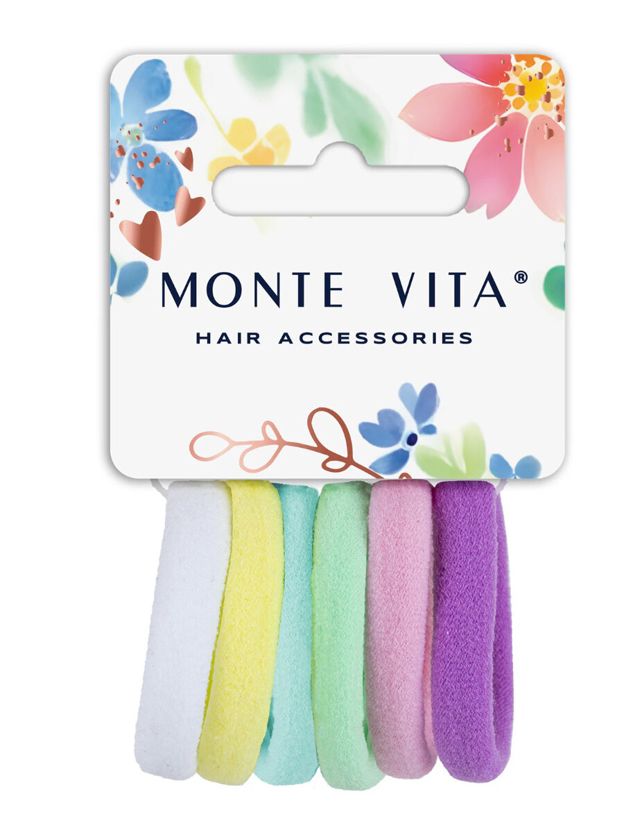 Резинки для волос набор 6 шт, мягкие, средние, пастельные цвета MONTE VITA