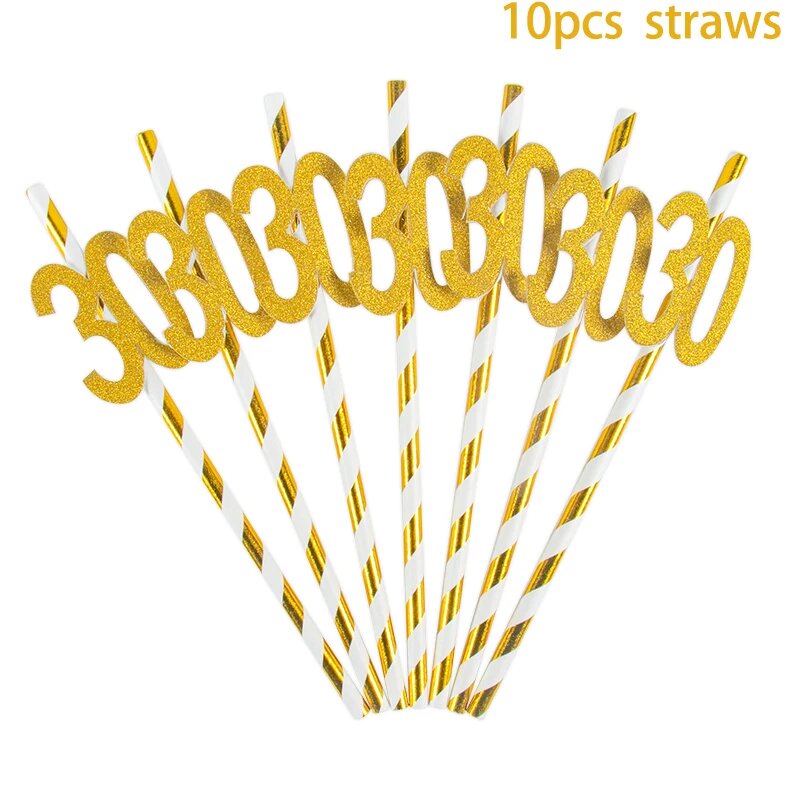Баннер с цифрами для дня рождения WEIGAO Желтый, 10pcs 30th straws