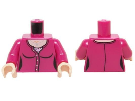 Деталь Lego 973pb2176c01 Torso Female Outline, Cardigan Sweater, Undershirt with Dark Pink Dots and Silver Star Pendant Pattern / Magenta Arms / Light Nougat Hands