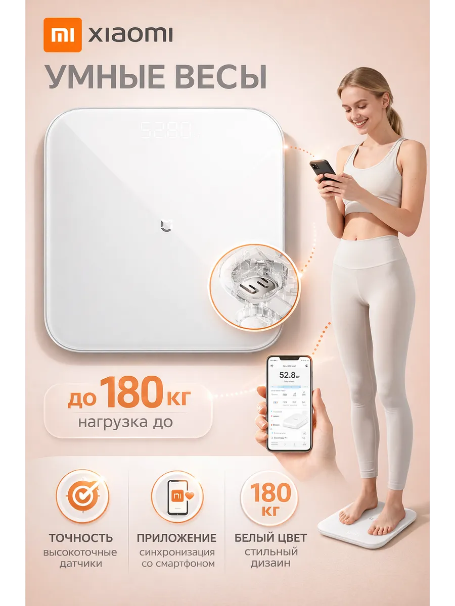 Весы напольные, Умные весы XIAOMI напольные весы электронные, высокая точность, управление через приложение, с памятью