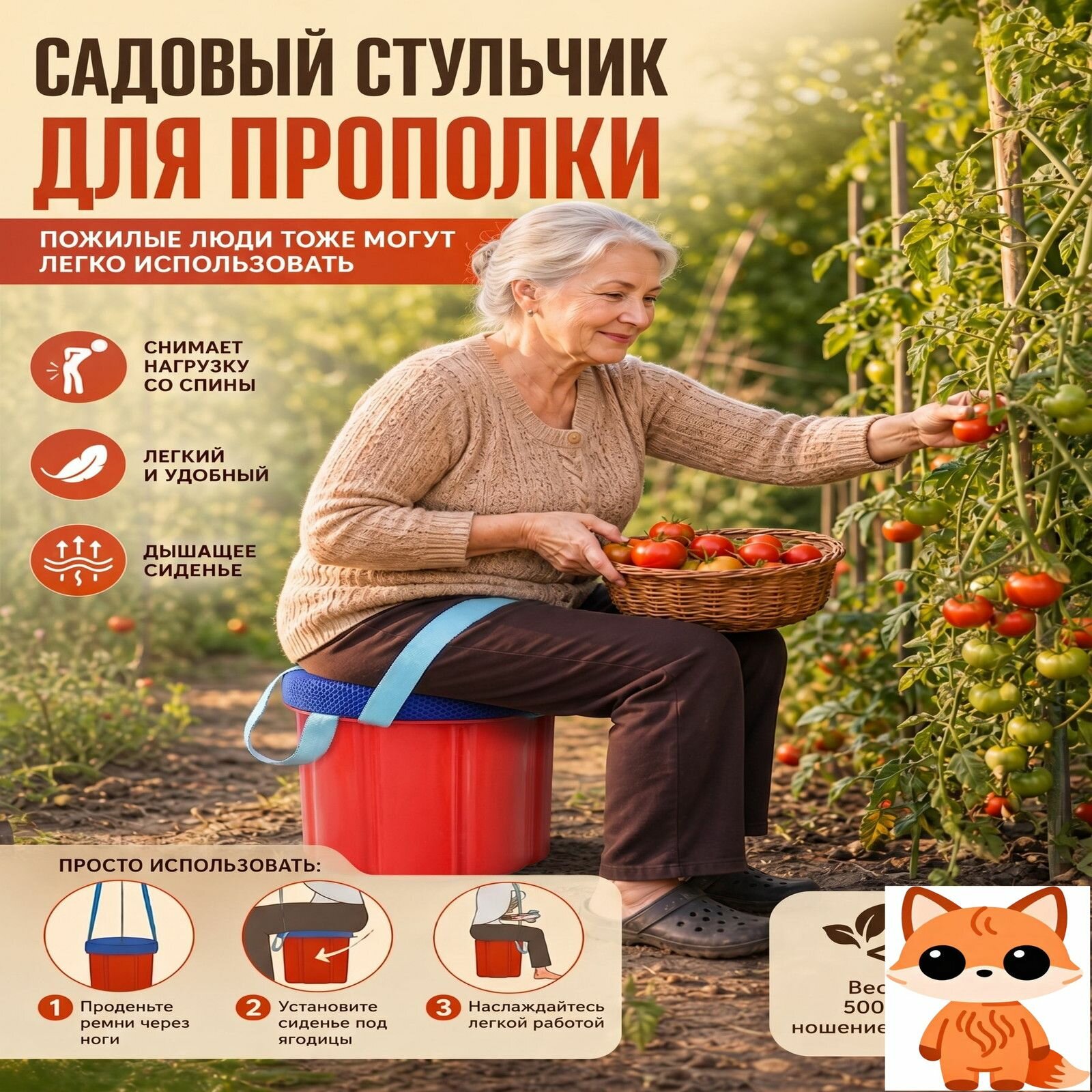 Садовый стул, ABS пластик, 24х24х18 см