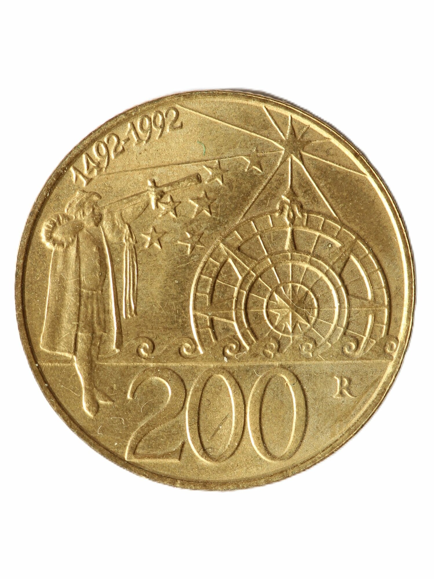 Подлинная монета 200 лир Сан-Марино 1992 года