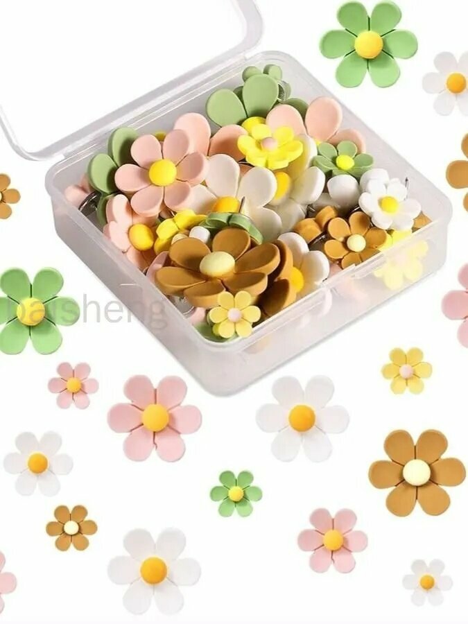 Канцелярские декоративные кнопки "Ромашки" , 1 упаковка - 30 шт.