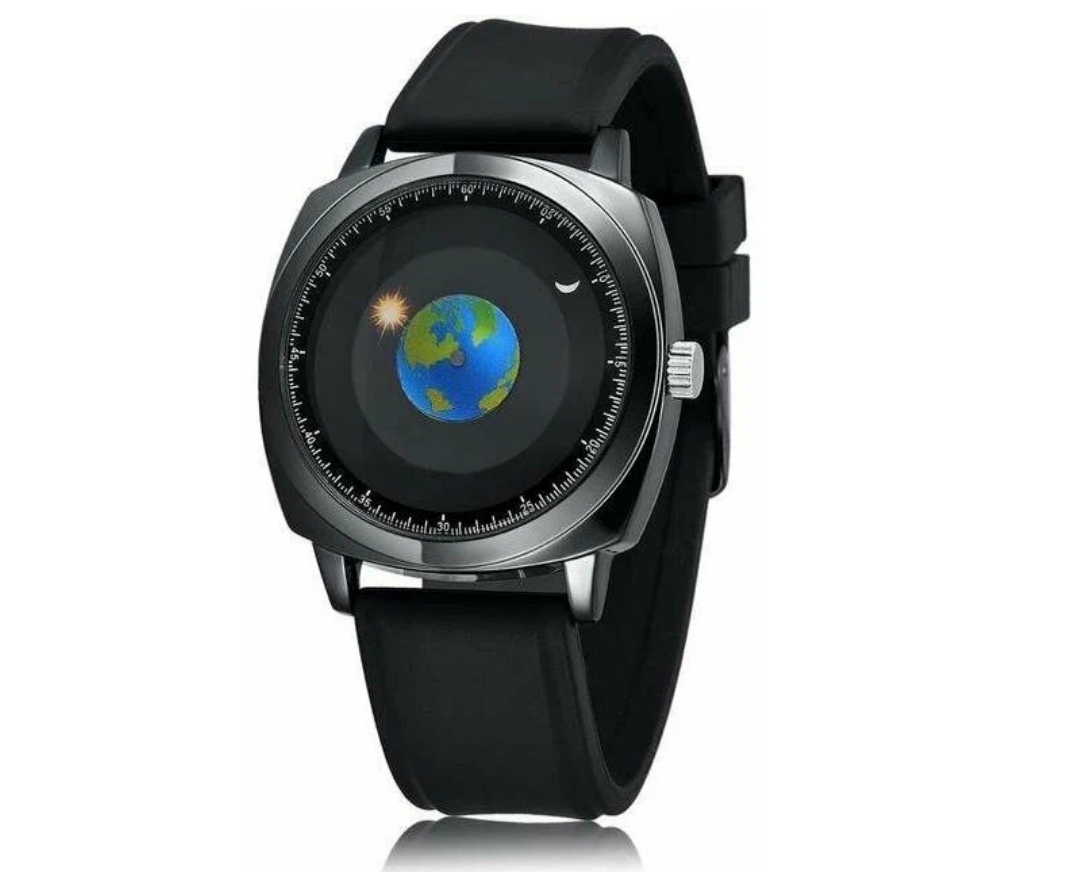 Мужские кварцевые часы с Луной и Солнцем | Силиконовый ремень | 3 bar