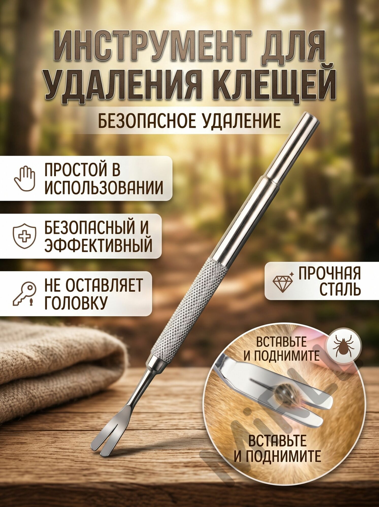 Выкручиватель клещей для людей, собак и кошек 12 см с эргономичной ручкой Безопасное удаление паразитов Запат