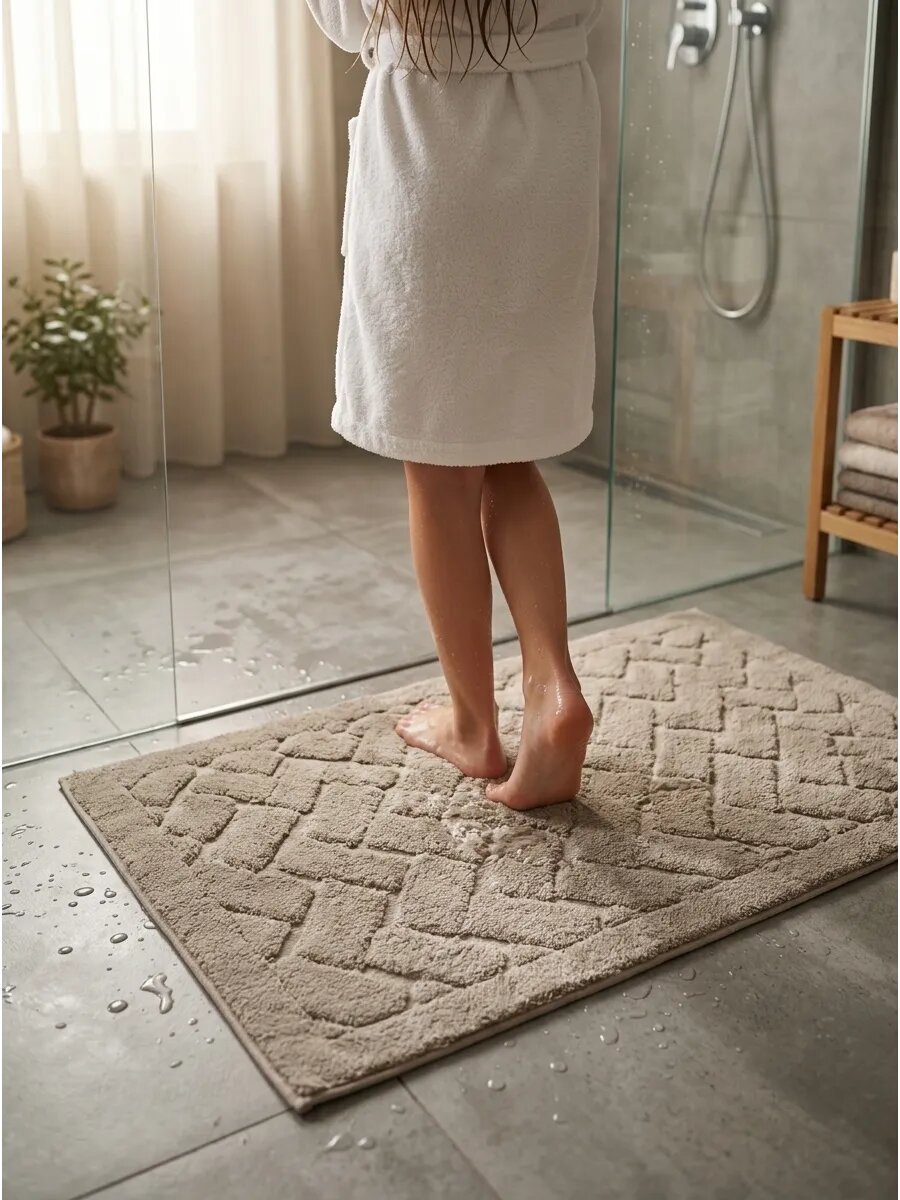 Коврик для ванной и туалета Natali's Carpets, влаговпитывающий, нескользящий, бежевый большой 100х150 см Турция