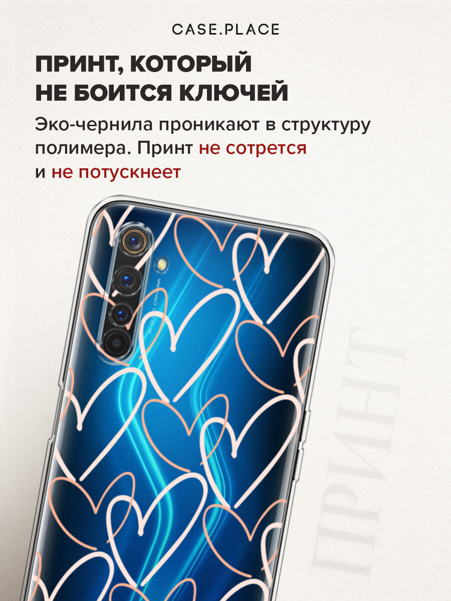 Чехол на Realme 6 Pro / Реалми 6 Про с принтом "Узор из сердечек", прозрачный — фото 1