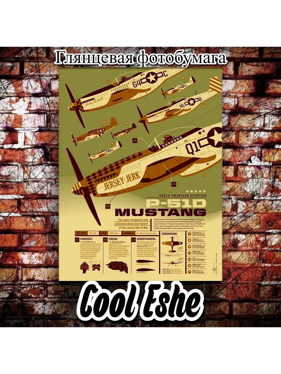 Плакат "Самолеты, З-51В, Mustang" из коллекции "Техника" А3