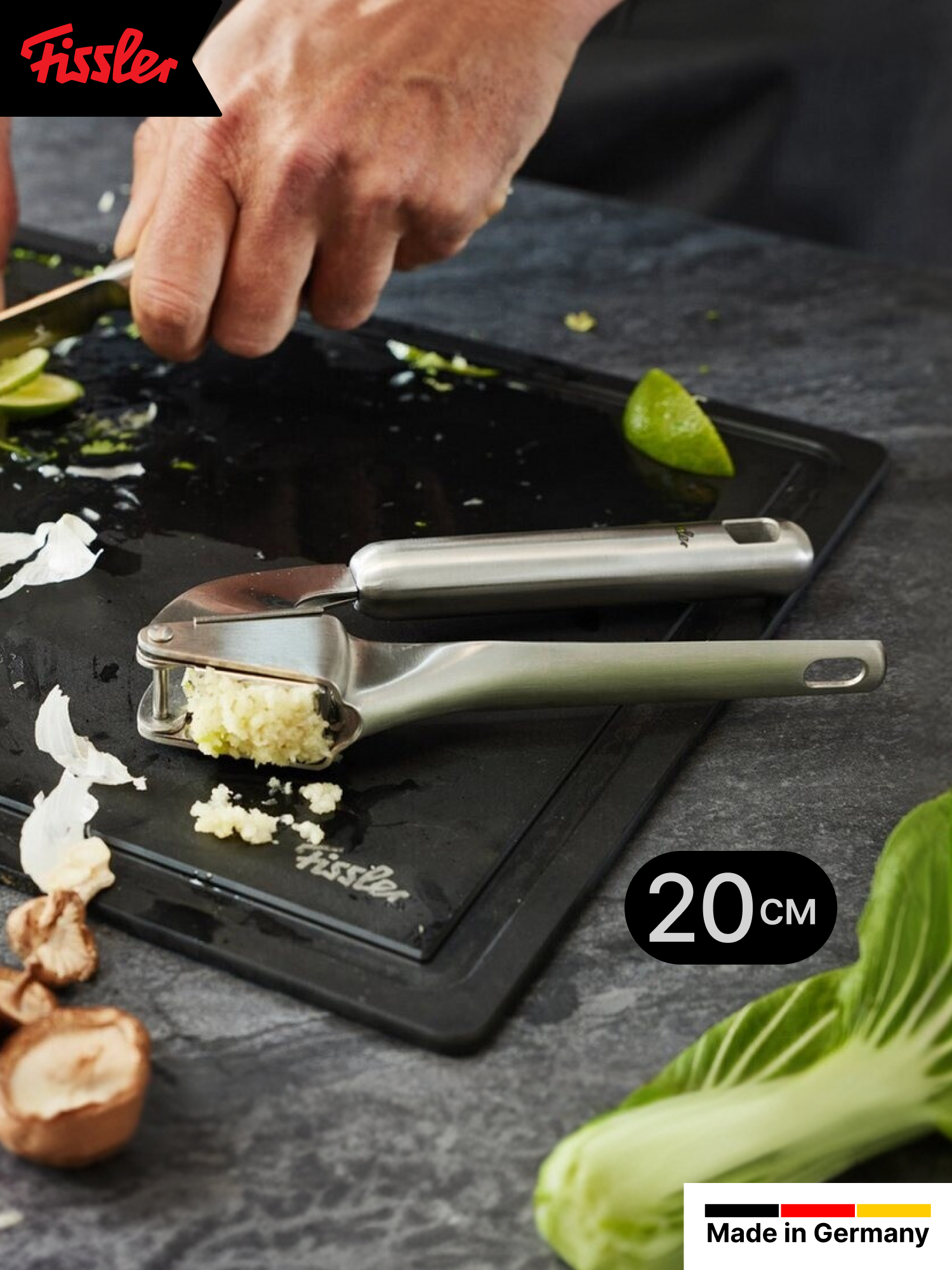 Пресс для чеснока Fissler Essential, чеснокодавилка из нержавеющей стали, 20 cм.