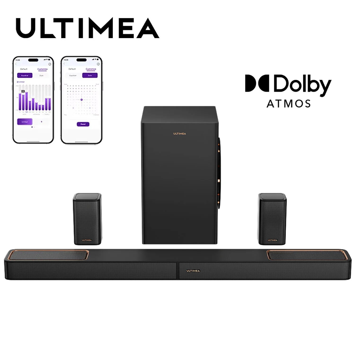 ULTIMEA Skywave F40 Boom 5.1.2ch Звуковая панель с Dolby Atmos, система объемного звука для телевизора с сабвуфером и 2-мя колонками для объемного звука