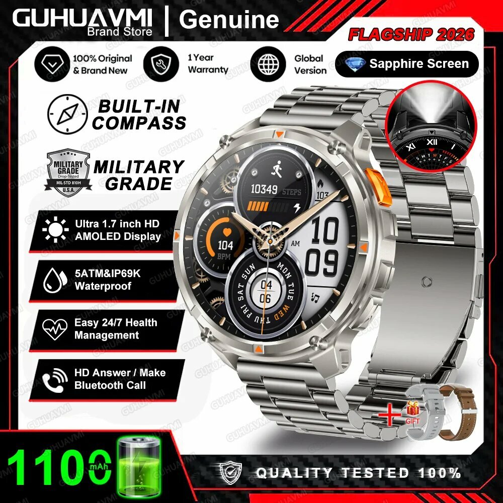GUHUAVMI Smart Watch Silver Steel 2A