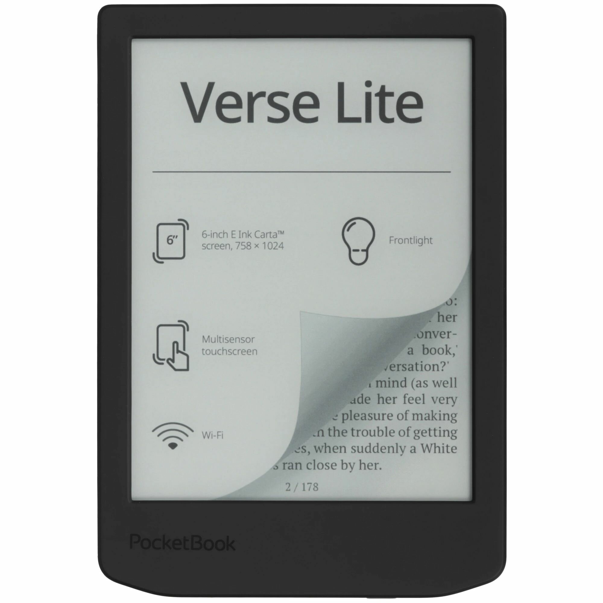 6" Электронная книга PocketBook 619 Verse Lite (PB619-T-WW) черный - E-Ink Carta, сенсор, подсветка, Wi-Fi, 1000 мА*ч