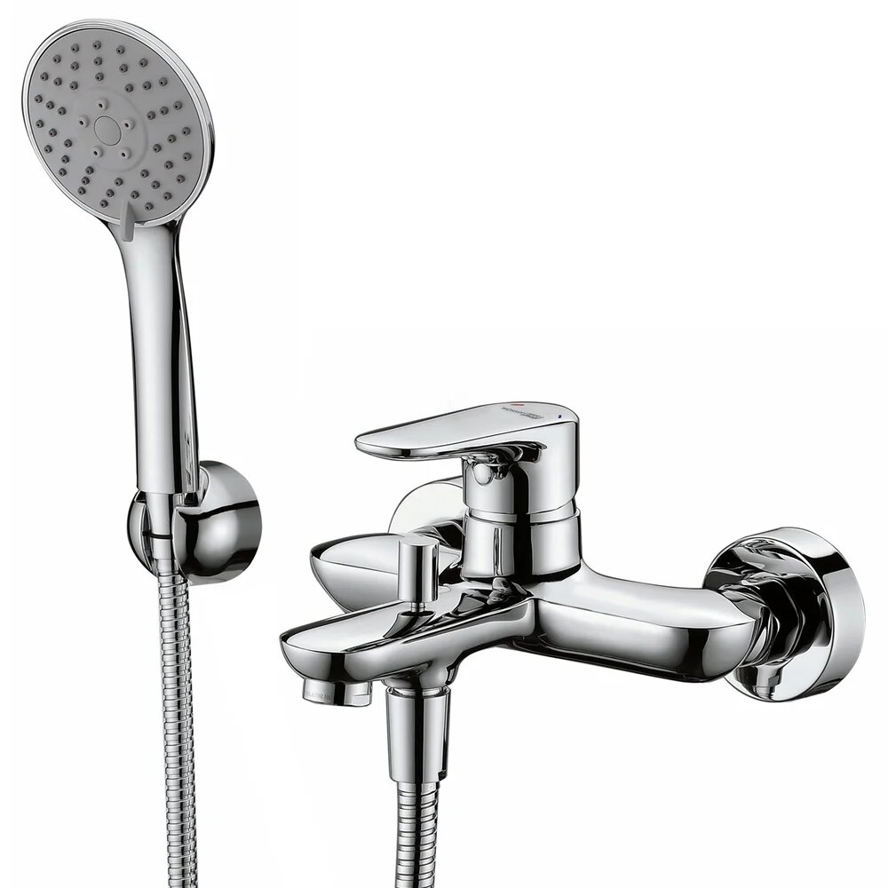 Смеситель для ванны с душем Wasserkraft Vils 5601 с душевым гарнитуром, настенный, однорычажный, хром, глянцевый, латунный, с керамическим картриджем