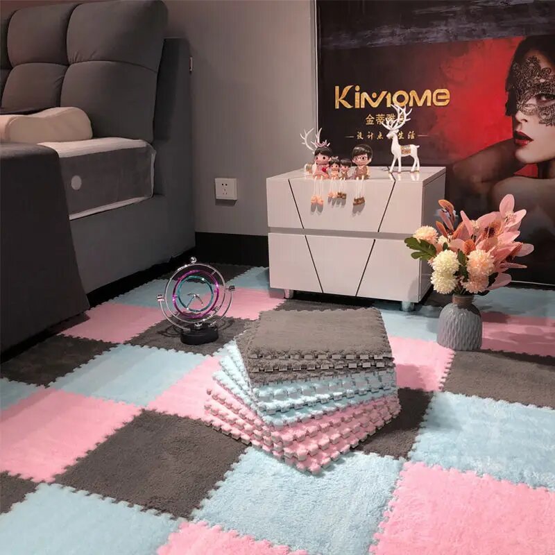 Плюшевые коврики DHDH 6/12 шт. Розовый, 12PCS, Pink-Grey-Light Blue