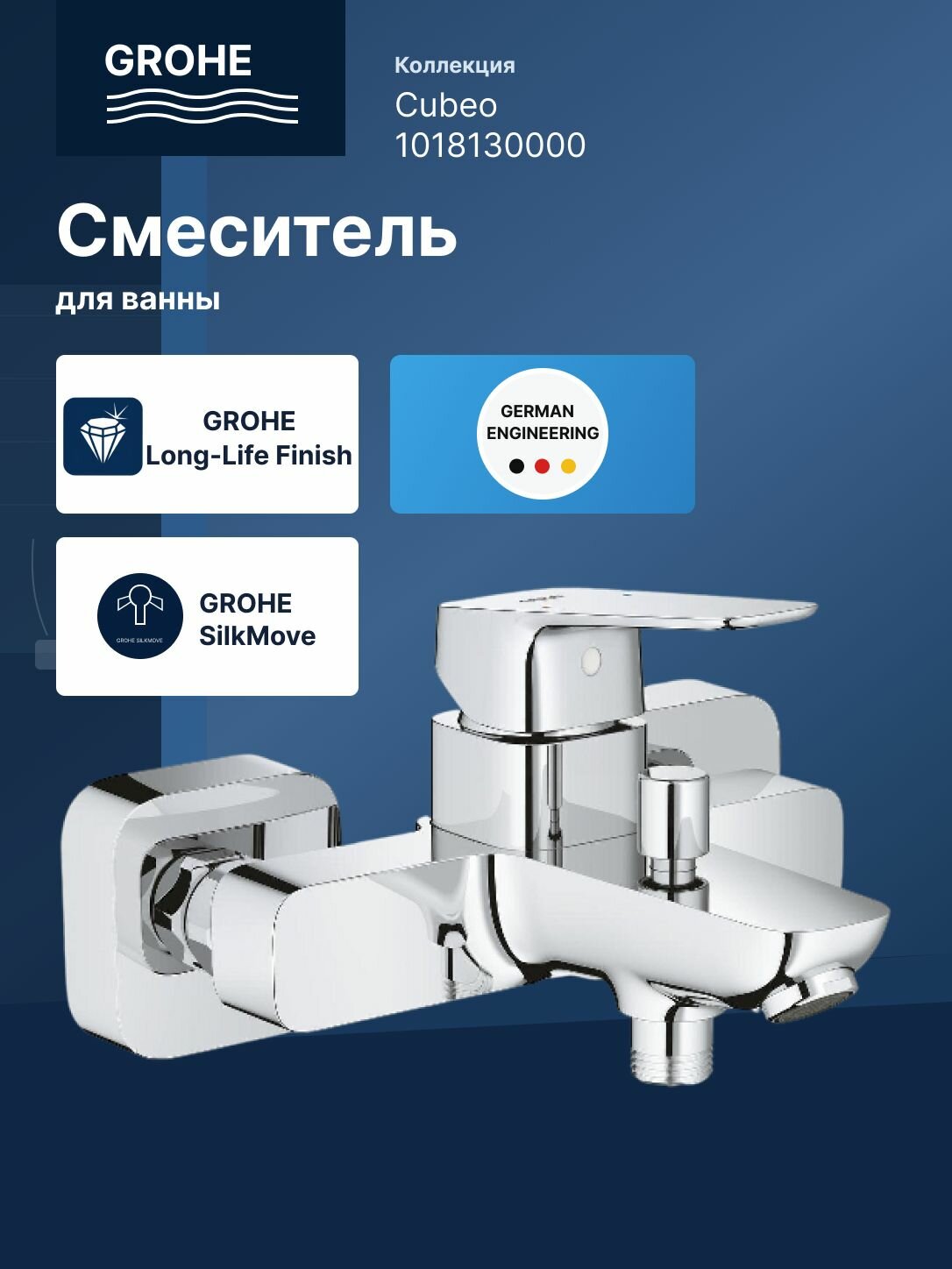 Смеситель для ванны GROHE Cubeo, хром (1018130000)