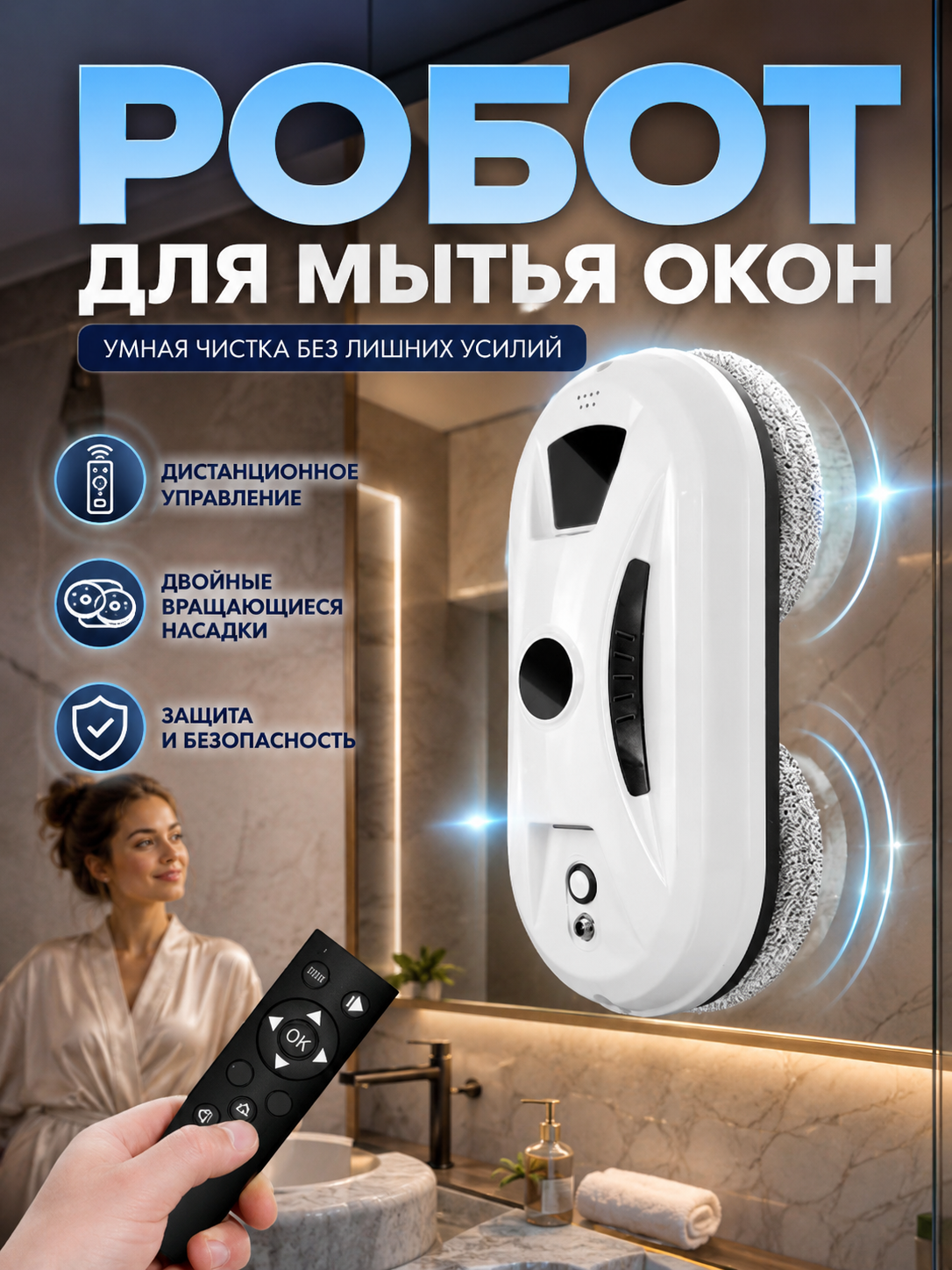 Автоматический робот очиститель окон с пультом управления, удобная умная техника для быстрой уборки дома