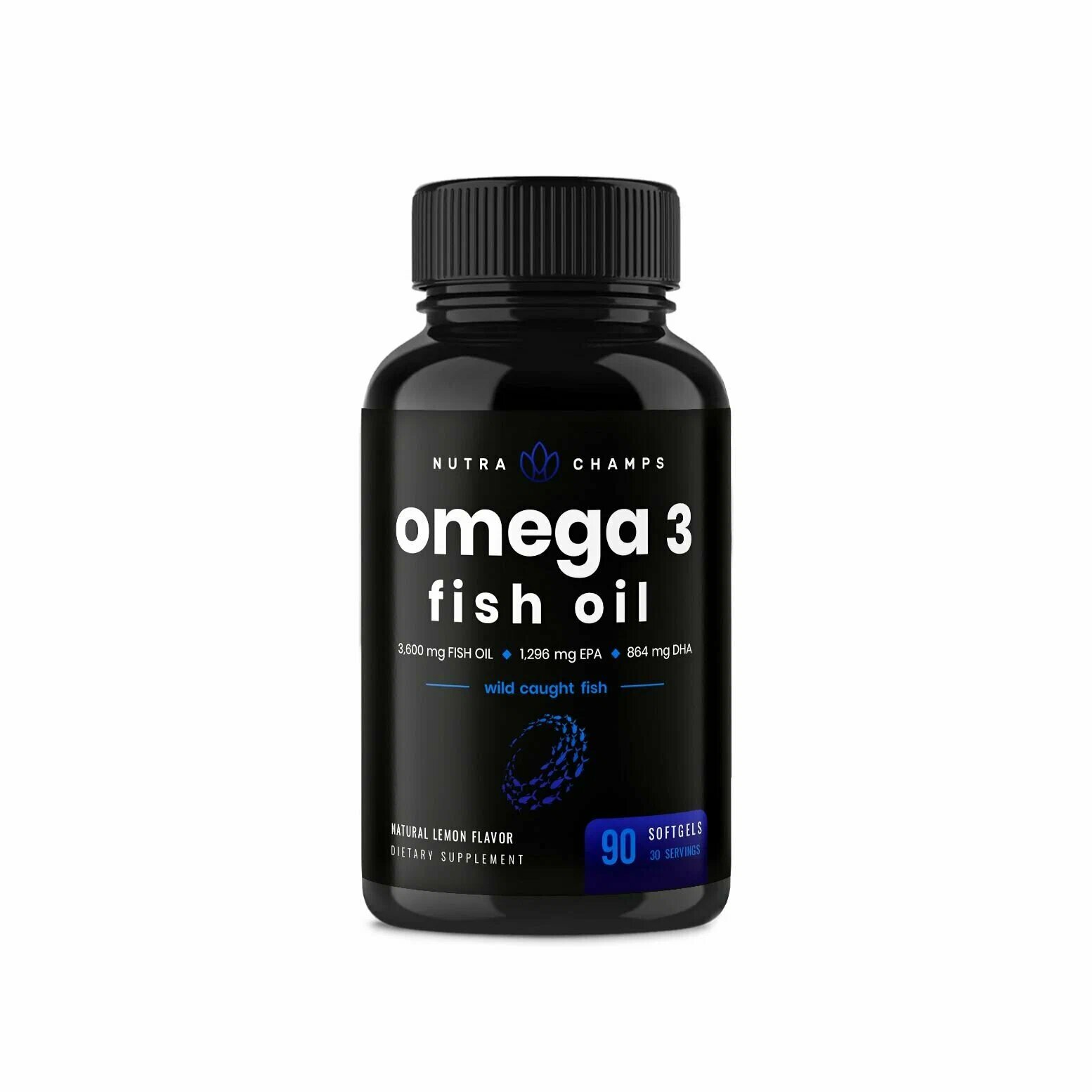 Омега-3 NutraChamps Fish Oil, рыбий жир EPA/DHA, лимон, 90 капсул