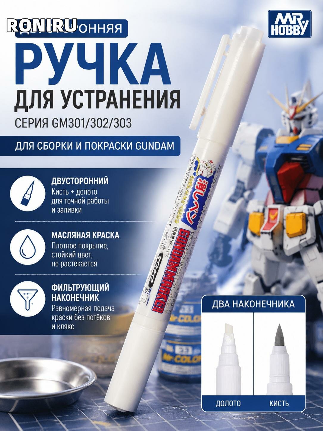 Mr.Hobby GM301/302/303 масляный цветной маркер, тип притока фильтрующая ручка для сборки и раскрашивания Gundam