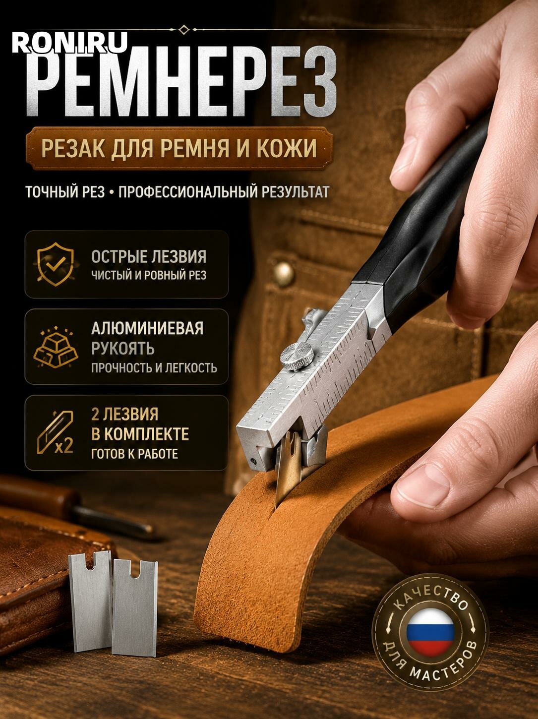 Ремнерез — резак для ремня и инструмент для резки кожи с рукояткой из алюминиевого сплава, комплект с 2 лезвиями