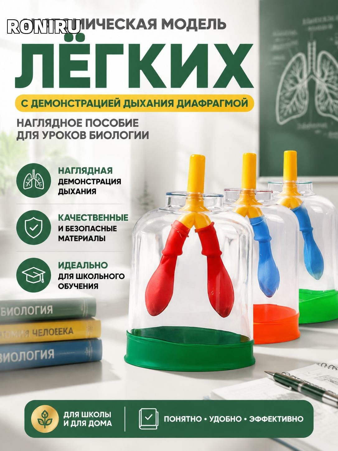 Анатомическая модель лёгких с демонстрацией дыхания диафрагмой — наглядное пособие для школьных уроков биологии